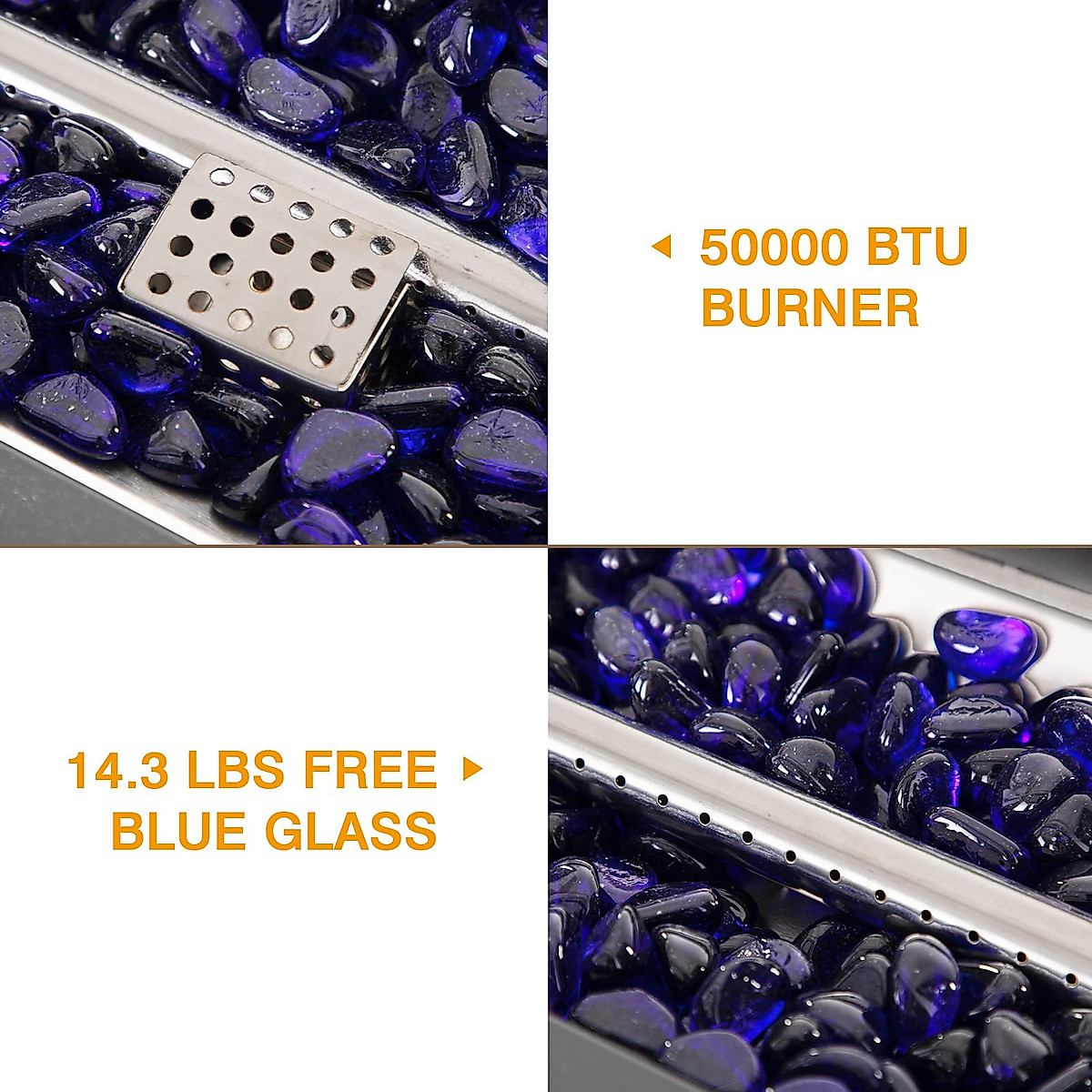 MFSTUDIO 56 Inch PE Rattan Gas Fire Pit Table,50000 BTU Rectangular Outdoor Propane Fire Pit Table with Waterproof Cover and Blue Stone for Patio Courtyard Balcony,Brown