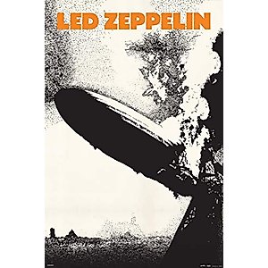 Pyramid America Led Zeppelin I Music Album Cover Poster Blimp On Fire Classic Rock Roll Band Cool Wall Decor Art Print Poster 24x36