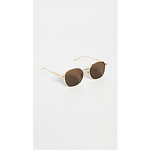 Bottega Veneta Metal Ribbon Round Sunglasses, Gold/Gold/Brown, One Size