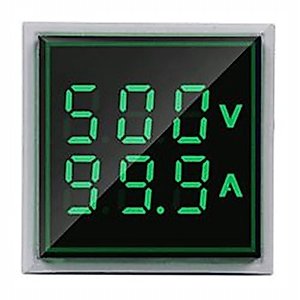 Szliyands AC Current and Voltage Indicator with Two-Digit Display, 22mm Square Head LED Multi-Function Measuring Instrument Monitor (Green)