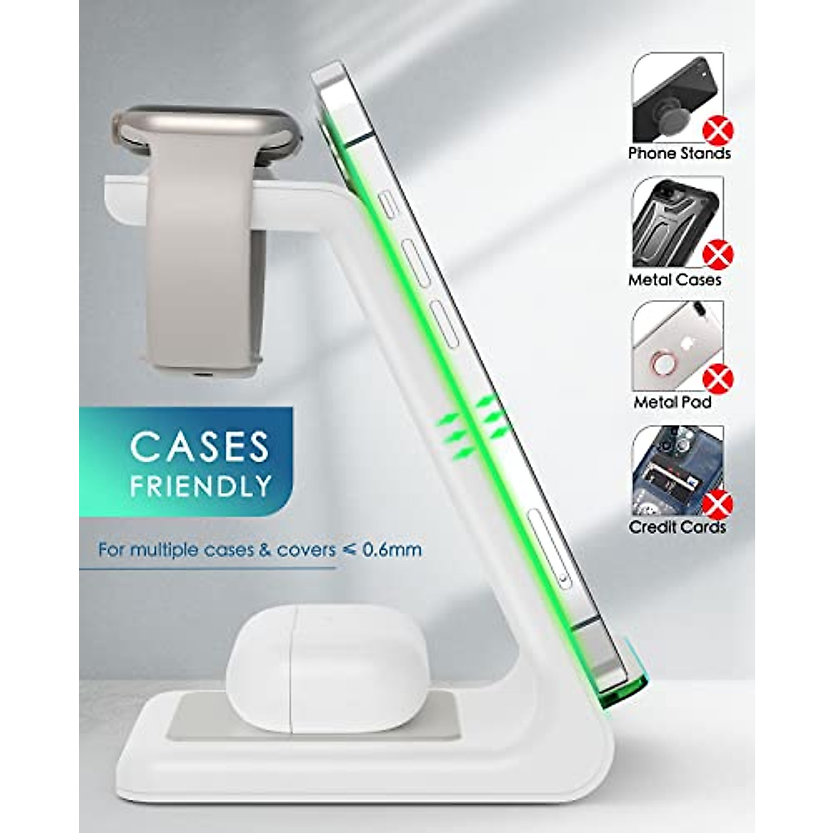 Wireless Charging Station,3 in 1 Fast Charging Station,Wireless Charger Stand for iPhone 14/13/12/11 Pro Max/X/Xs Max/8/8 Plus, AirPods 3/2/pro, iWatch Series 8/7/6/5/SE/4/3/2, and Samsung Phones