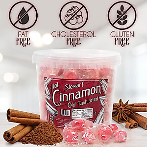 Stewart Old Fashioned Hot Cinnamon Flavored Pure Sugar Candy Puff Balls - Individually Wrapped Candy Snack, Fat-Free, Cholesterol-Free, Gluten-Free, Made in the USA - 27oz Tub