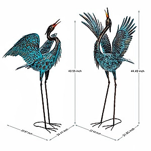 Natelf Garden Crane Sculptures & Statues, Blue Heron Decor Outdoor Large Bird Yard Art, Standing Metal Heron Lawn Ornaments for Home Patio Porch Backyard Decorations(Set of 2)