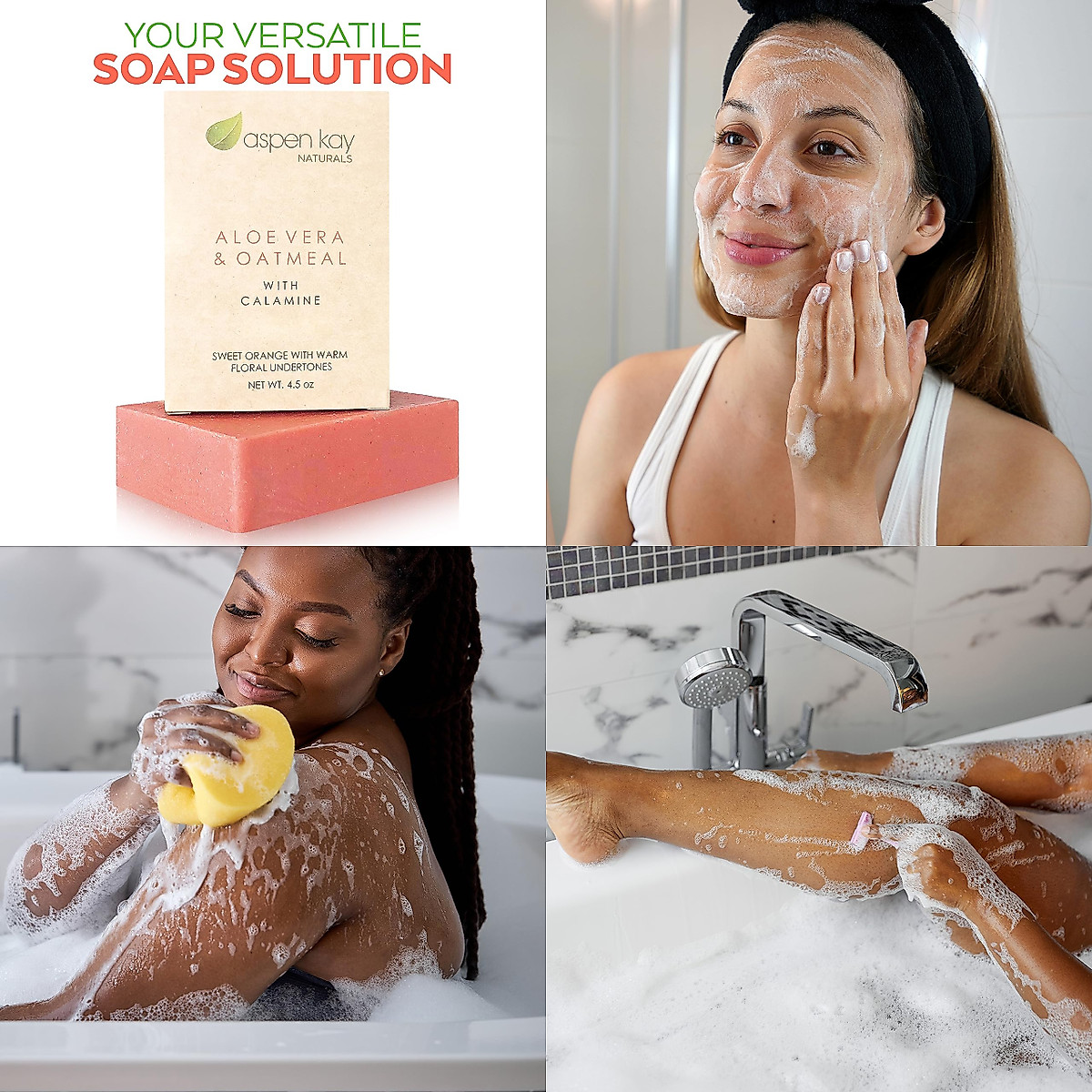 Aspen Kay Naturals Handmade Calamine Soap Bar for Face & Body - Organic Aloe Vera & Colloidal Oats - Natural Soap with Organic Skin Loving Oil - Gentle Soap – Made in the USA 4.5 oz