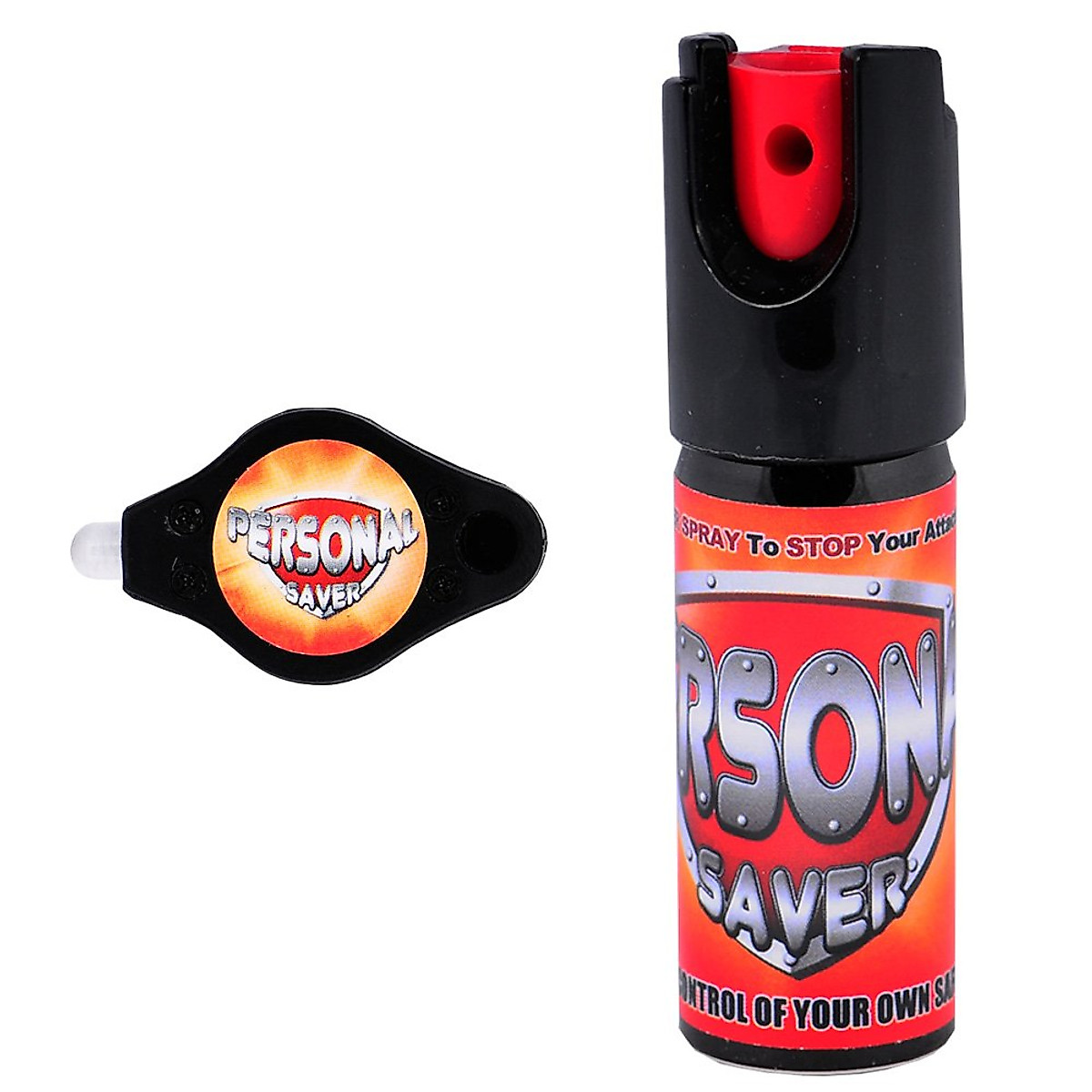 Personal Saver Compact Pepper Spray Keychain with LED Light - Maximum Police Strength OC Spray 12 ft Range with Safety Flip - Women w/Purse-Belt Clip