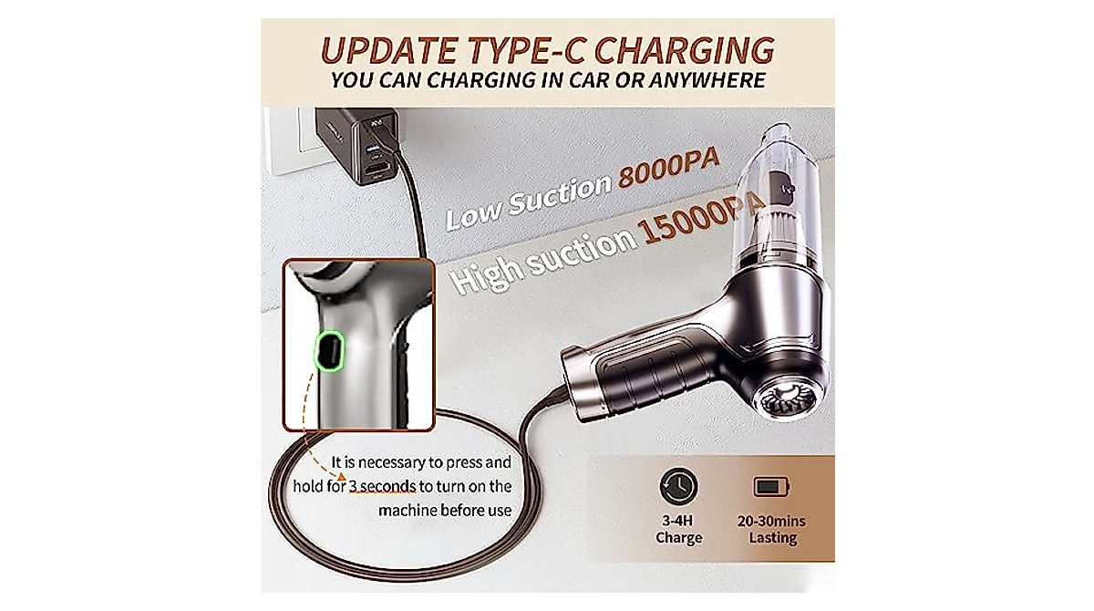 CHOLANG Cordless Handheld Vacuum - 15000Pa Power