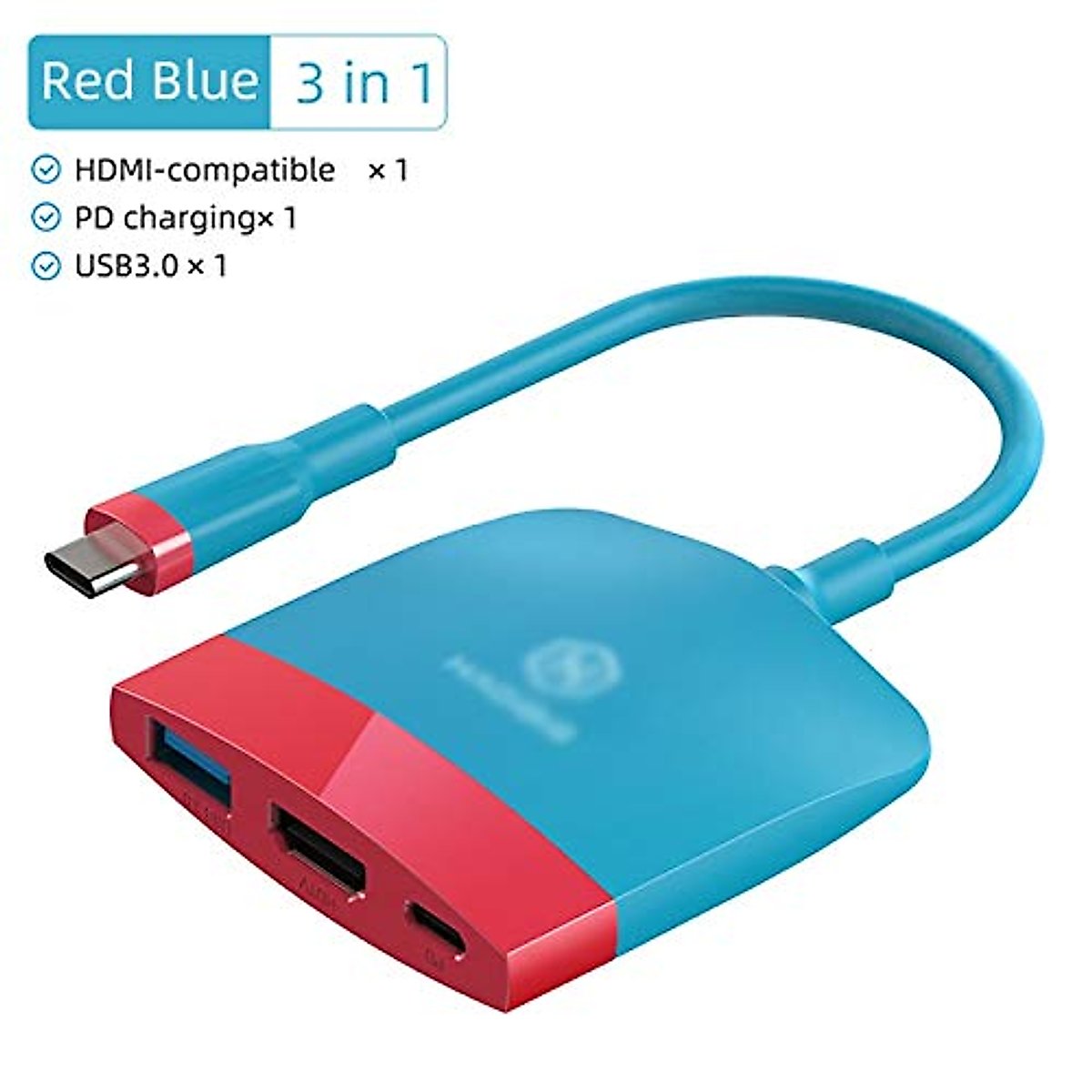 GPPZM Multi-Function Portable Docking Station USB C to 4K HDMI-Compatible USB 3.0 PD for MacBook Pro (Color : Red Blue)