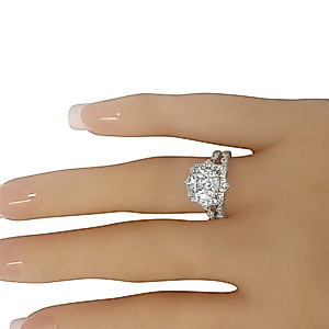 Blue Apple Co. Two Piece Art Deco Wedding Engagement Ring Band Cushion Cubic Zirconia 925 Sterling Silver Size - 7