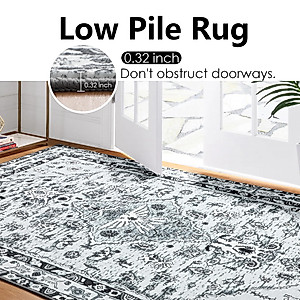 SAZAMI Bedroom Rugs, 4x6 Bohemian Vintage Tribal Area Rug, Soft Non-Slip Non-Shedding Machine Washable Floor Carpet for Living Room Kitchen Bathroom Home Office Dining Room Laundry Room, Grey
