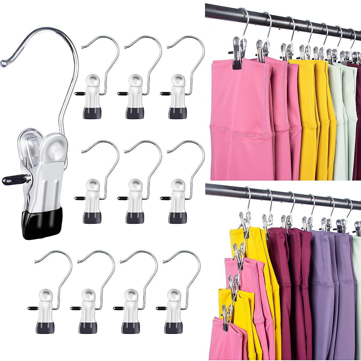 Legging Hangers for Closet Organizer，Shorts Hangers with Clips，Yoga Pants Hanger with Clips Space Saving，Closet Organizers and Storage Hanging，10 Pack Legging Organizer for Closet Hangers Space Saving
