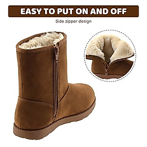Vonair Girls Warm Winter Snow Boots for Little/Big Kids Fuzzy Faux Fur Lining Bootie Shoes with Zipper Brown 3 Big Kid