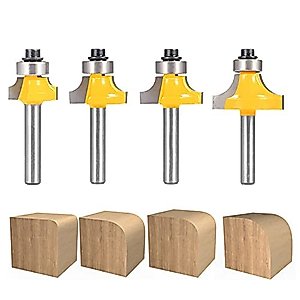 Roundover Router bit Set by TOOLDO ，1/4 inch Shank,4pcs Router bit Set，Bearing Guide for Rounding Edge bit (for R 1/8", 1/4", 3/16", 5/16")