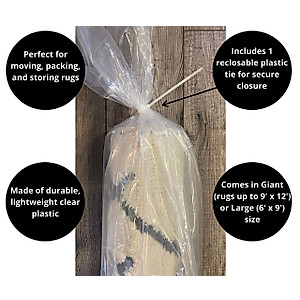 Rug Storage Bag and Zip Tie - NO Vent Holes - Heavy Duty - Giant Size Fits Rugs up to 9'x12' - Protects Rolled Rugs for Moving or Storage