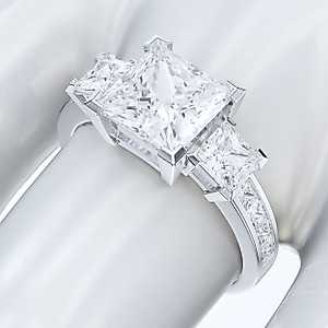 PRSTANI 14k White Gold Three Stones All Princess Cut Simulated Diamond Engagement Ring 2CT Main Stone (6)