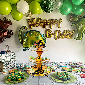 Dinosaur Cupcake Stand for Kids Boys Dinosaur Birthday Jurassic Party Baby Shower Decorations Supplies Favors 3 Tier Dino Cardboard Cupcake Stand for 24 Cupcakes