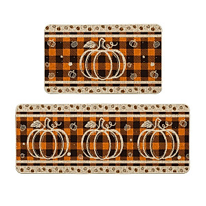 Artoid Mode Buffalo Plaid Pumpkin Fall Kitchen Mats Set of 2, Home Decor Low-Profile Kitchen Rugs for Floor - 17x29 and 17x47 Inch