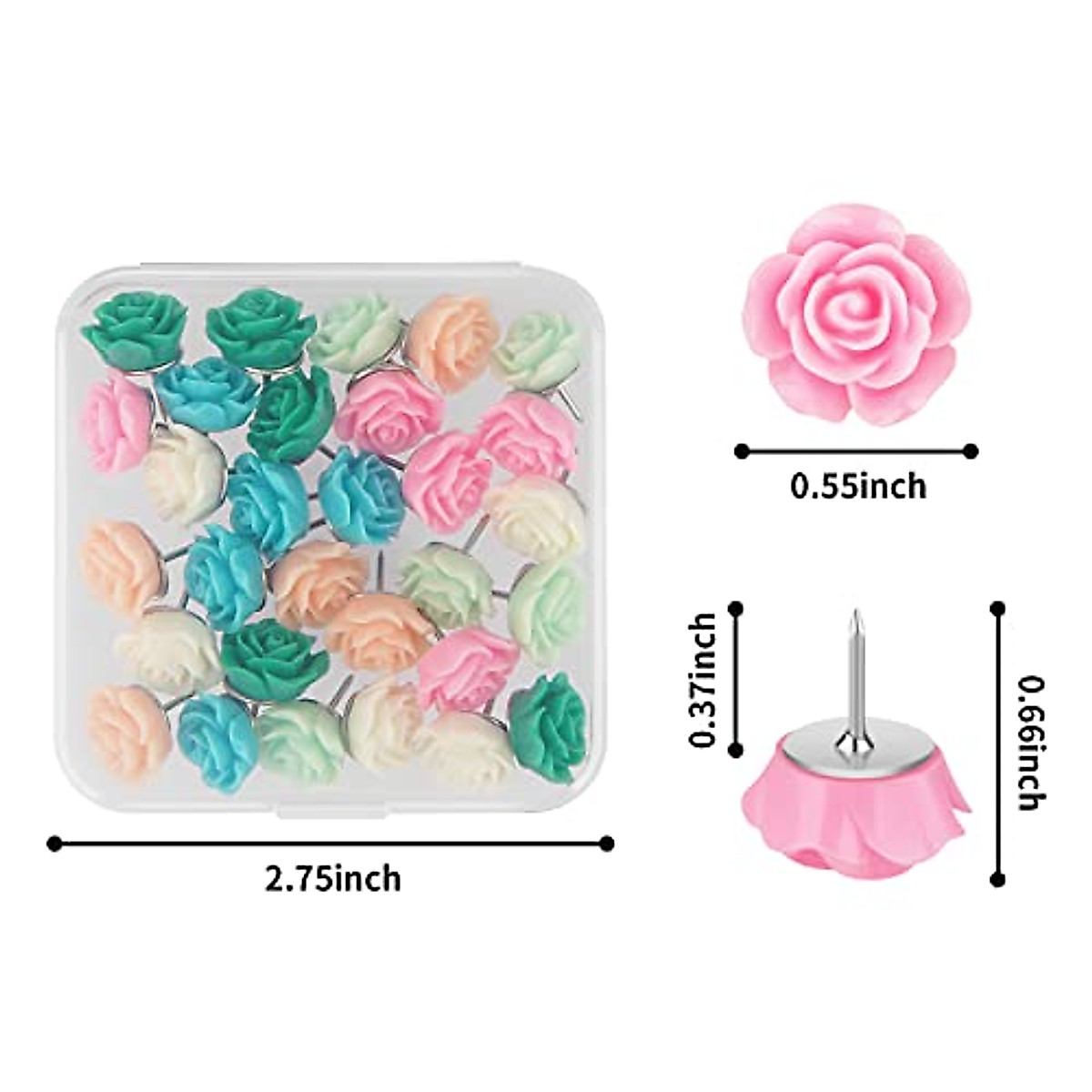 Push Pins for Cork Board - Cuttte 30pcs Decorative Push Pins with Case, Cute Thumb Tacks and Push Pins for Bulletin Board, 6 Colors Flower Pushpins, Office Decor for Women, Cubicle Desk Accessories