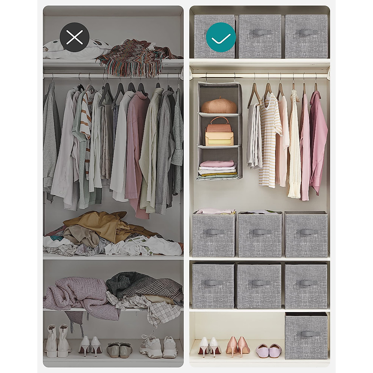 SONGMICS Storage Cubes, 11-Inch Non-Woven Fabric Bins with Double Handles, Set of 6, Closet Organizers for Shelves, Foldable, for Clothes, Gray UROB26LG