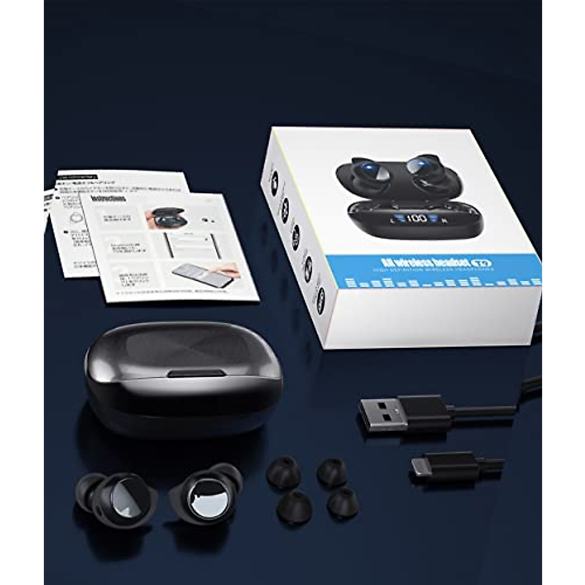 True Wireless Earbuds Bluetooth 5.3 Ear buds for iPhone Android TWS Waterproof IPX7 Earbuds in Ear Headphones for Sports Workout Running Gym Wireless Bluetooth Deep Bass Earphones with Microphone