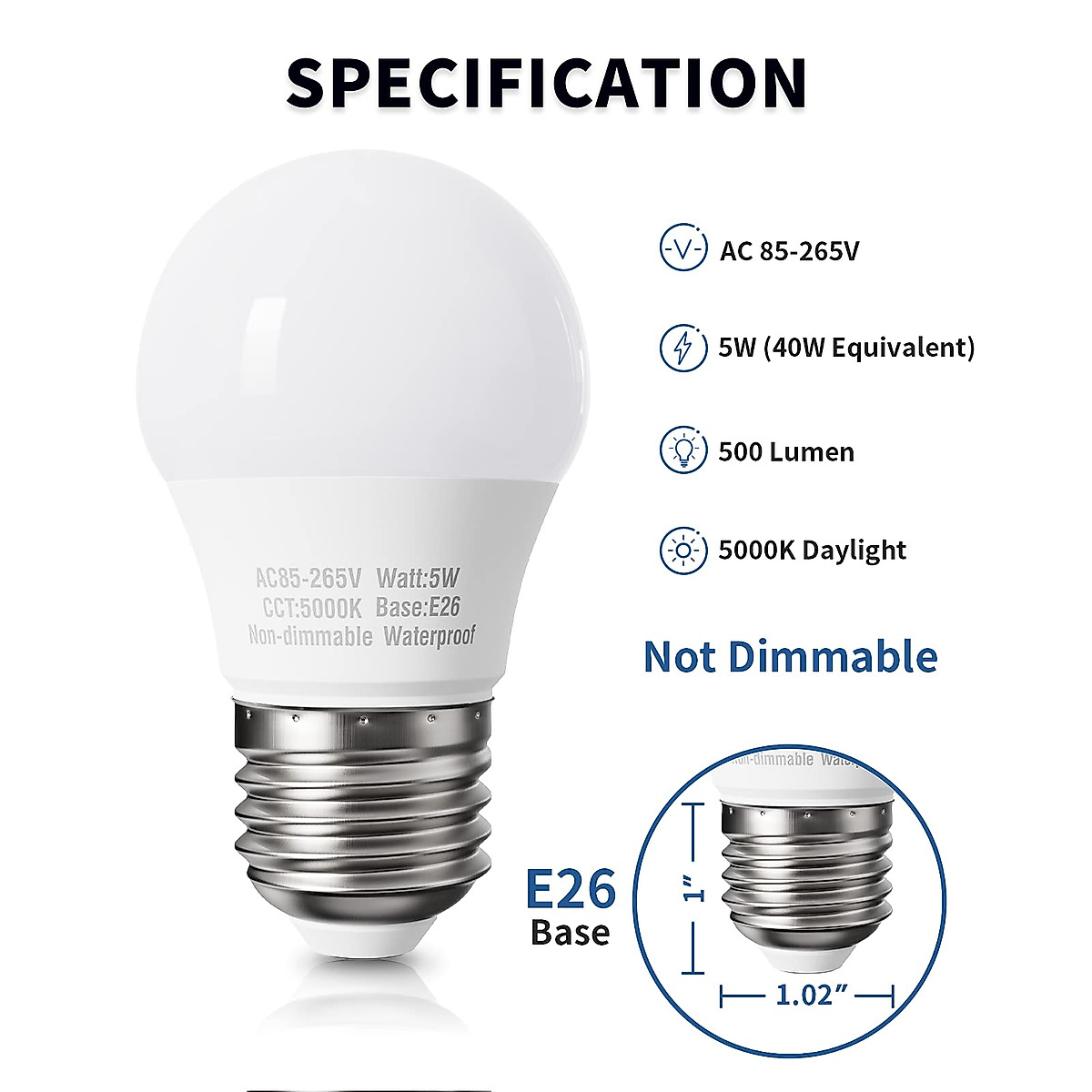 Pazetiv Waterproof LED Refrigerator Light Bulbs 40W Eqv, 120V, Daylight 5000K, E26 Medium Base, Fridge Light Bulb, Freezer Bulb, A15 LED Appliance Bulb, Not Dimmable