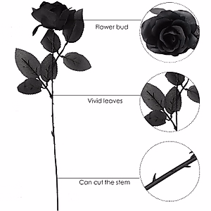 TUZAZO 10pcs Black Roses Artificial Flowers with Stems, Faux Silk Flowers Bridal Gothic Wedding Bouquet, Realistic Blossom Flora for Home, Office, Hotel Decorations