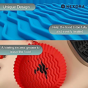NEXORA 2-Pack Silicone Air Fryer Liners Reusable Air Fryer Silicone Basket Heat Resistant Easy Cleaning Air fryers Silicone Pot Round Compatible With Ninja Cosori Gourmia (7.5" (3to5 QT), Pink+Green)