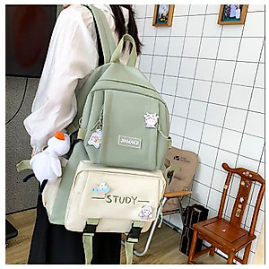 Aesthetic Kawaii Back To School Large Capacity 14 Inch Laptop Backpack For Teen Girls Women With Free Pendant Plaid School (Green)