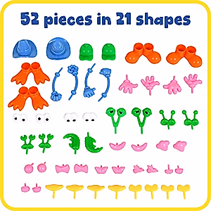 READY 2 LEARN Dough Character Accessories - Set of 52 - 21 Different Shapes - Dough Toys for Kids - Decorate Dough Creations - Create Animals and Characters with Food and Objects
