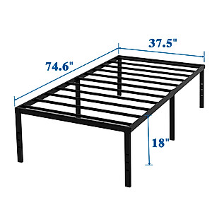 Caplisave Twin Bed Frames 18 Inch High Metal Platform, Max 2000lbs Heavy Duty Metal Slat Support Twin Size Bed Frame, Underbed Storage, Easy Assembly, No Box Spring Needed, Black