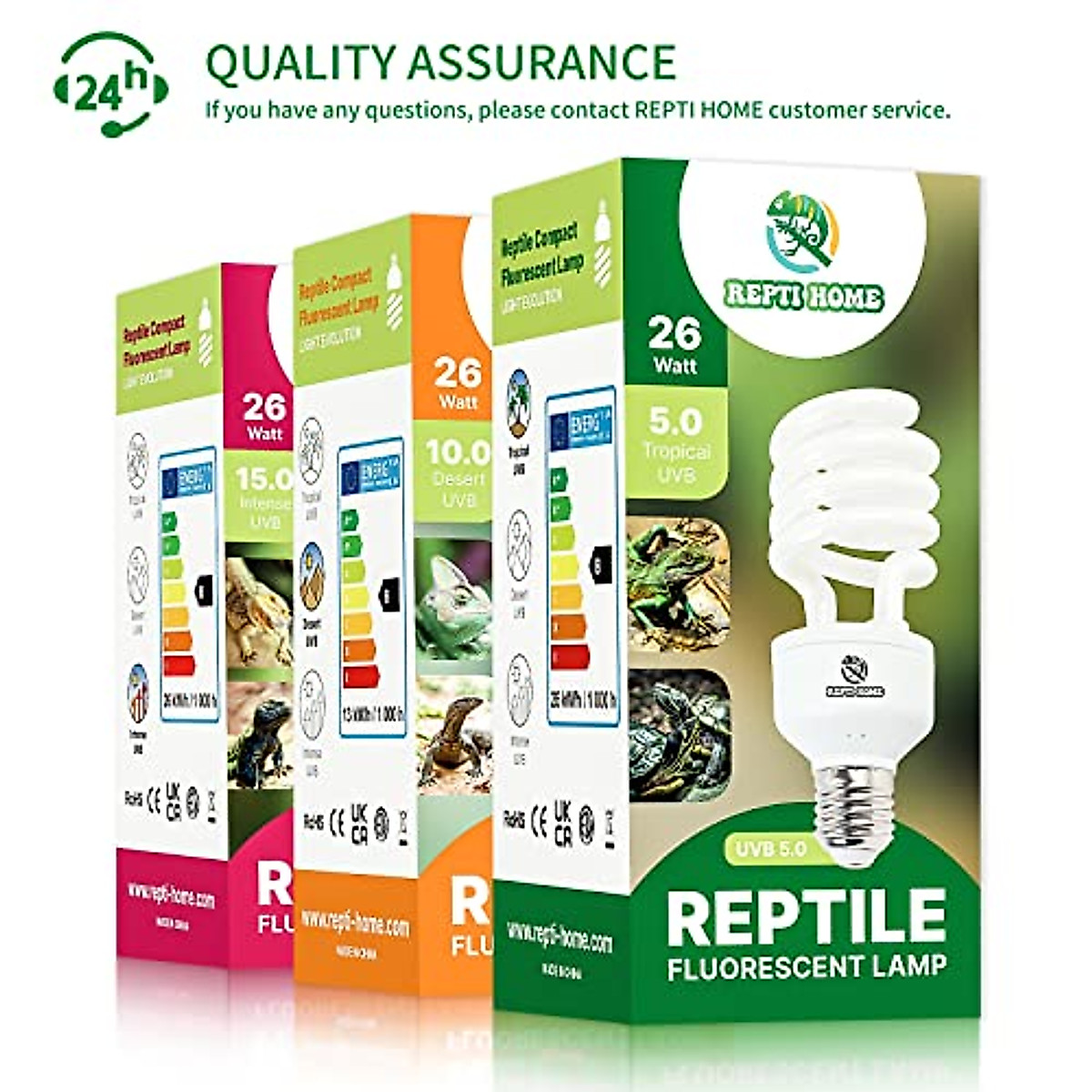 REPTI HOME UVB Reptile Light 5.0, 26W Tropical and Sub-Tropical UVA UVB Bulb for Reptiles, Tropical Terrarium Compact Fluorescent Lamp, Reptile UVB Light Bulb for Chameleons, Iguanas, and Turtles