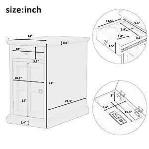 Multifunctional Classic Vintage End Table with USB Ports and 1 Drawer with cup holders, Sofa Side Table Bedside Nightstand Narrow Table for Living Room Bedroom (Antique Navy)