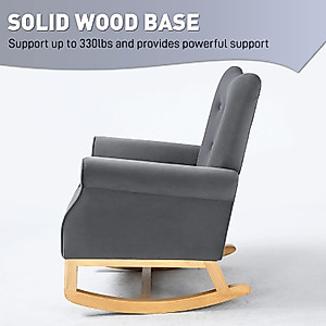 OUYESSIR Rocking Chair for Nursery, Upholstered High-Back Accent Arm Chair, Comfortable Rocker Fabric Padded Seat, Modern Leisure Single Glider Chair for Living Room, Hotel, Bedroom (Grey)