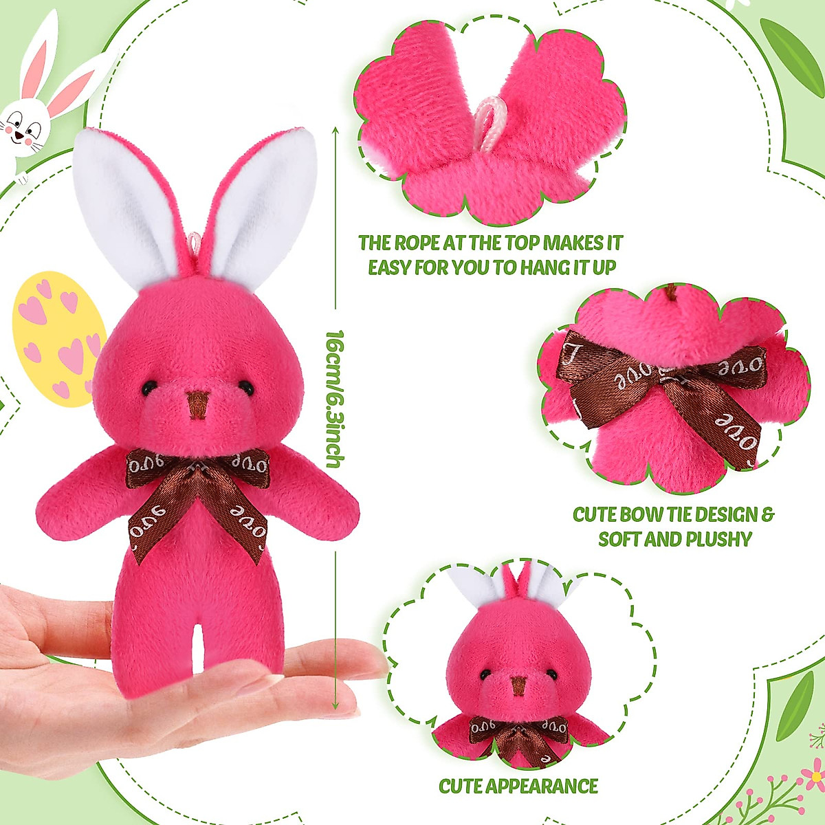 Skylety 21 Pieces Easter Bunny Stuffed Animal Bulk 6.3 Inch Mini Easter Bunny Plush 7 Colors Soft Tiny Plush Toys Small Rabbit Doll Keychain Cute Easter Birthday Party Decorations(Cute Style)