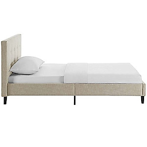 Modway Linnea Upholstered Beige Twin Platform Bed with Wood Slat Support