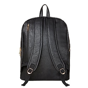 The Honest Company Vegan Leather City Backpack | Diaper Bag with Changing Pad | Black Vegan Leather with Gold Hardware | PVC-Free Lining | 16 x 5 x 18