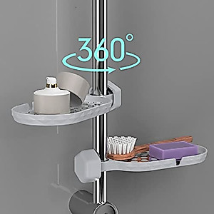 ANHORTS Kitchen Faucet Shelf Caddy Over The Sink, Sponge Holder Buckle Fixed, Organizer for Bathroom Shower Column, Soap Drainer Dish Drying Rack with Draining Board Tray, Grey- 7 inches