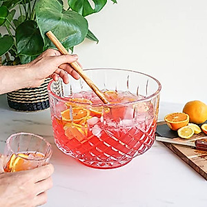 Viski Admiral Crystal Punch Bowl - Vintage Style Glass Punch Bowl for Parties - Serveware for Cocktails, Dishwasher Safe 2.5 Gallons 320oz Set of 1.