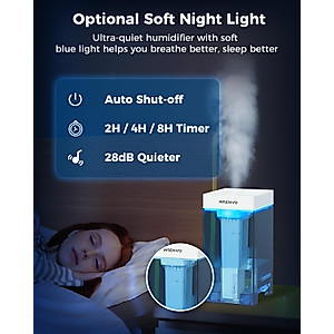 INSENVO Humidifier for bedroom, 5L Top Fill Humidifier with Touch Control, Ultrasonic Adjustable 3 Mist Outputs, 3 Timers, Auto Shut-off Air Humidifier for Bedroom, Living Room, Office, Pets, Plants