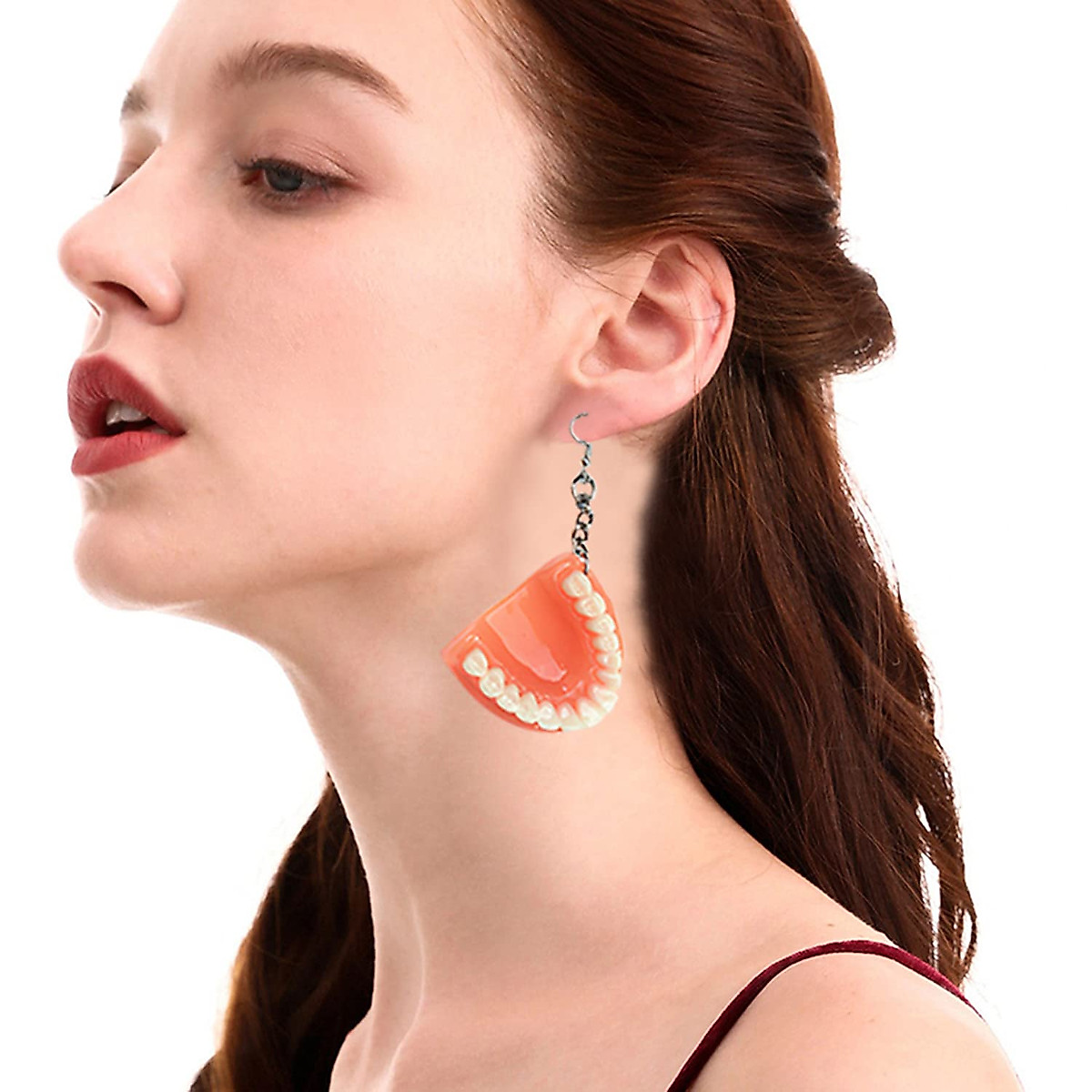 GBAHFY Denture Earrings Funny Hand-made Ear Pendant Tooth Shaped Earrings Exaggerated Ear Decors for Party Festival Woman (Tooth Shaped Earrings)