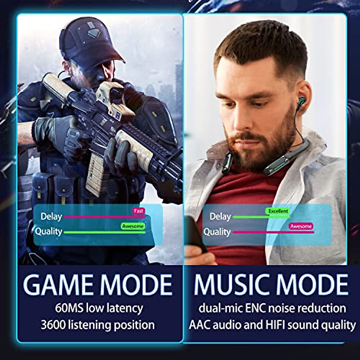 Running Headphones Wireless Earbuds Bluetooth for Sports,RGB Sport Bluetooth Earbuds,E-Sports Headset Neckband Magnetic Earbuds with Noise Cancelling Micphones 20H Playtime Neckband Wireless Headphone