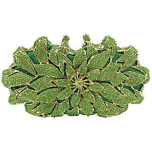 Boutique De FGG Elegant Flower Clutch Formal Evening Bags Women Party Crystal Clutch Purse Wedding Rhinestones Handbags,Mini,Light Green