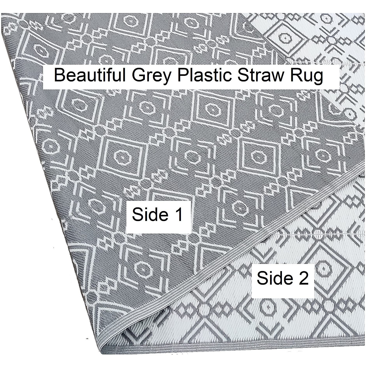 BalajeesUSA Outdoor Rug - 5x7 Grey Reversible Recycled Plastic Straw Patio Decor Waterproof Large RV Camper mat Camping 7032