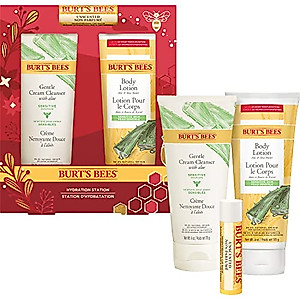 Burt's Bees Christmas Gifts, 3 Body Care Stocking Stuffers Products, Hydration Station Set - Unscented Lip Balm, Gentle Cream Cleanser & Aloe Shea Butter Body Lotion