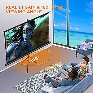 Projector Screen with Stand, 100 Inch Portable Movie Projector Screen and Stand for Outdoor/Indoor Use, 4K HD 16:9, Wrinkle-Free PVC, Easy 3-Step Setup, 1.1 Gain, 160° Viewing Angle, Quick Clean