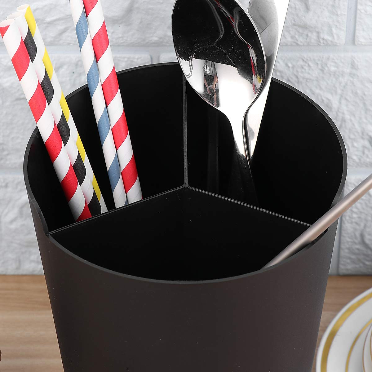 Hemoton Kitchen Utensil Organizer and Drainer,Utensil Holder Caddy Flatware Caddy Cutlery Holder Cutlery Drainer with 3-Compartment(Black)