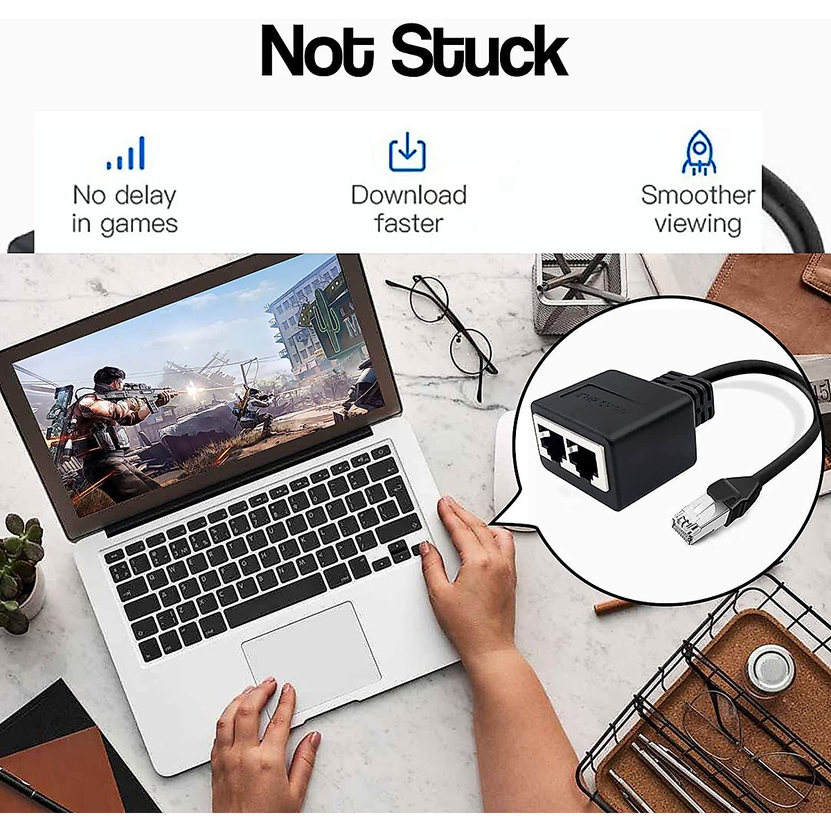 RJ45 Coupler, Ethernet Coupler, 1 Male to 2 Female Network Adapter RJ45 LAN Ethernet Socket Connector Adapter Suitable Super Cat5/Cat5e/Cat6 LAN Ethernet Cable Splitter