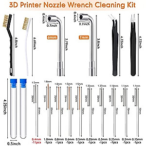 Leifide 50 Pieces 3D Printer Nozzle Cleaning Kit Includes 19 Pcs Stainless Steel Needles Cleaner Tools and 23 Pcs MK8 Nozzles Multiple Sizes Compatible with Makerbot Creality CR-10 Ender 3 5