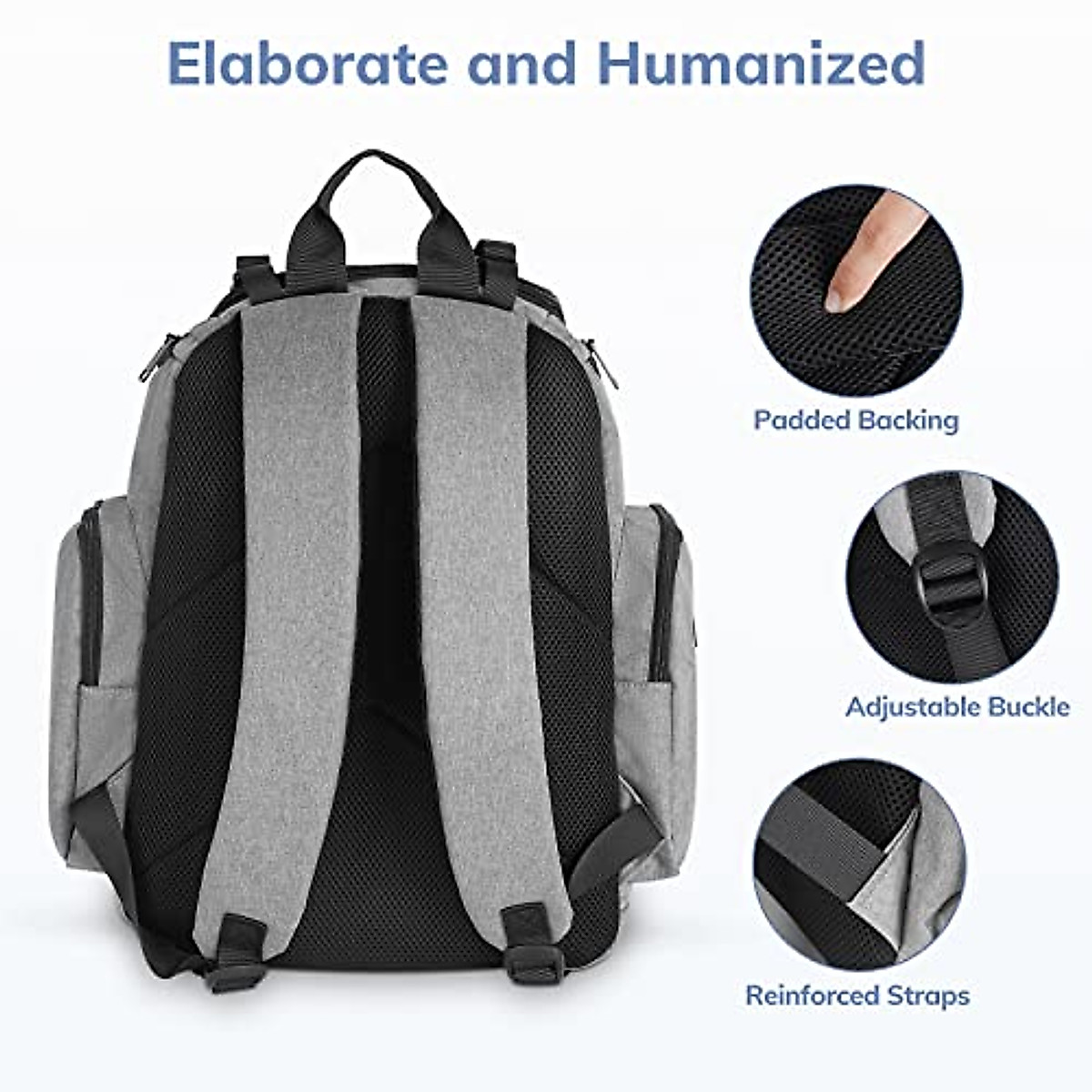 Mancro Diaper Bag Backpack, Large Multifunction Waterproof Travel Baby Changing Bag for Dad Mom with 4 Insulated Pockets and Stroller Straps, Maternity Baby Bag for Boys Girls, Grey