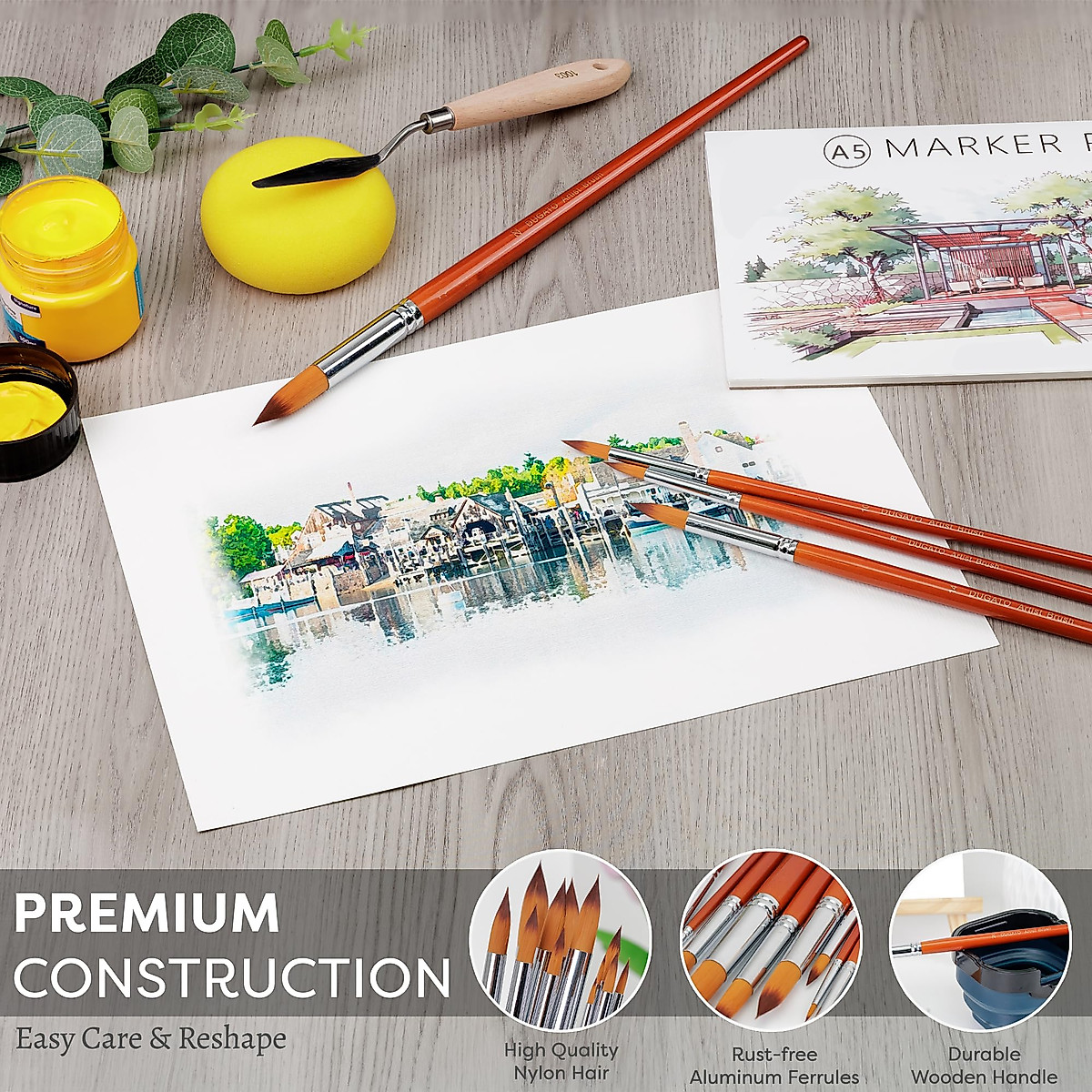 Artist Watercolor Paint Brushes Set 13pcs - Round Pointed Tip Soft Anti-Shedding Nylon Hair Wood Long Handle - Detail Paint Brush for Watercolor, Acrylics, Ink, Gouache, Oil, Tempera, Paint by Numbers