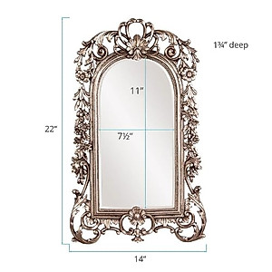 Howard Elliott Sherwood Hanging Antique Accent Wall Mounted Mirror, Ornate Arched Mirror with Bevelled Edges and Silver Resin Frame, Arch Shape Mirror for Home, Living Room, Entryway, 14 x 22 Inch
